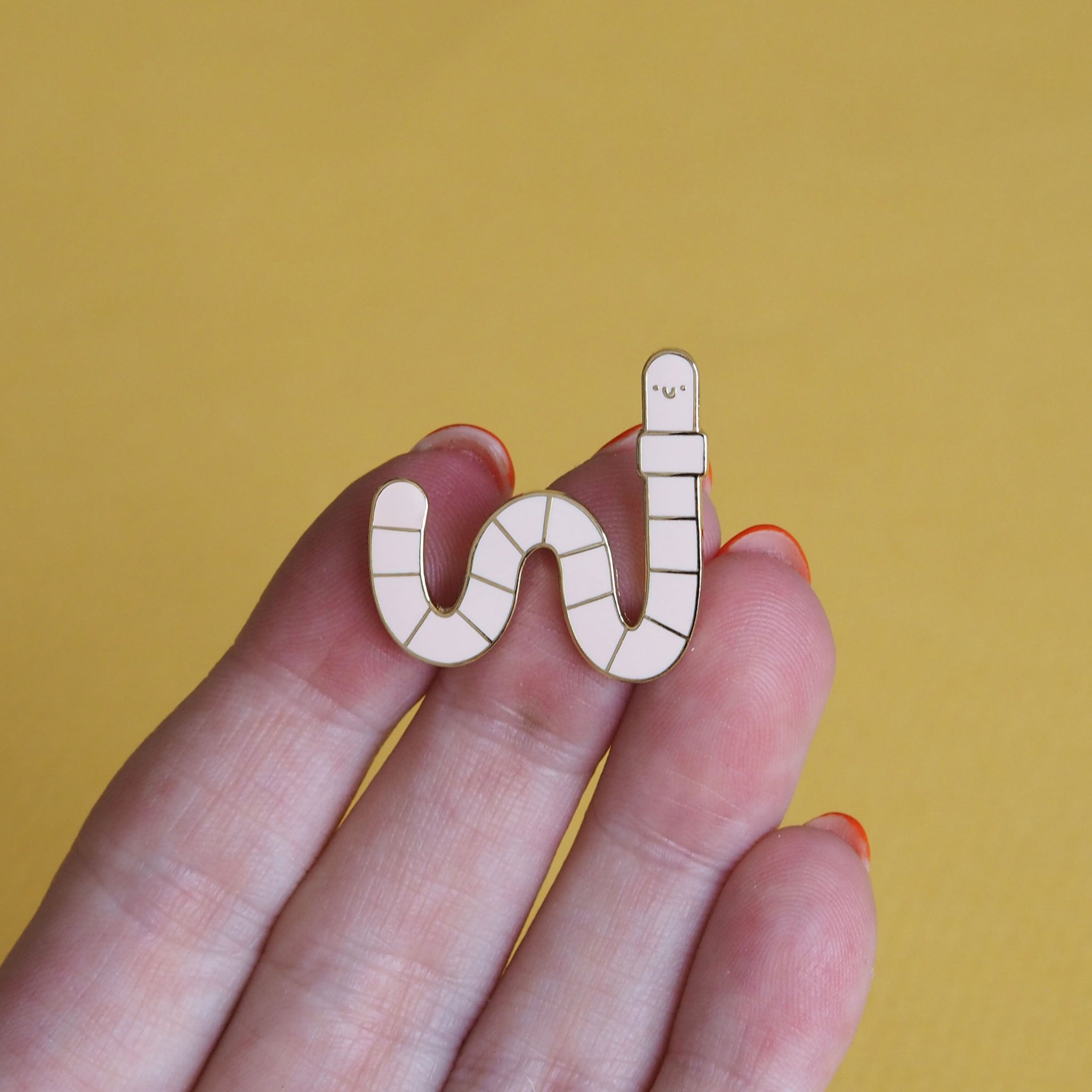 Happy Worm Enamel Pin – Nutmeg and Arlo