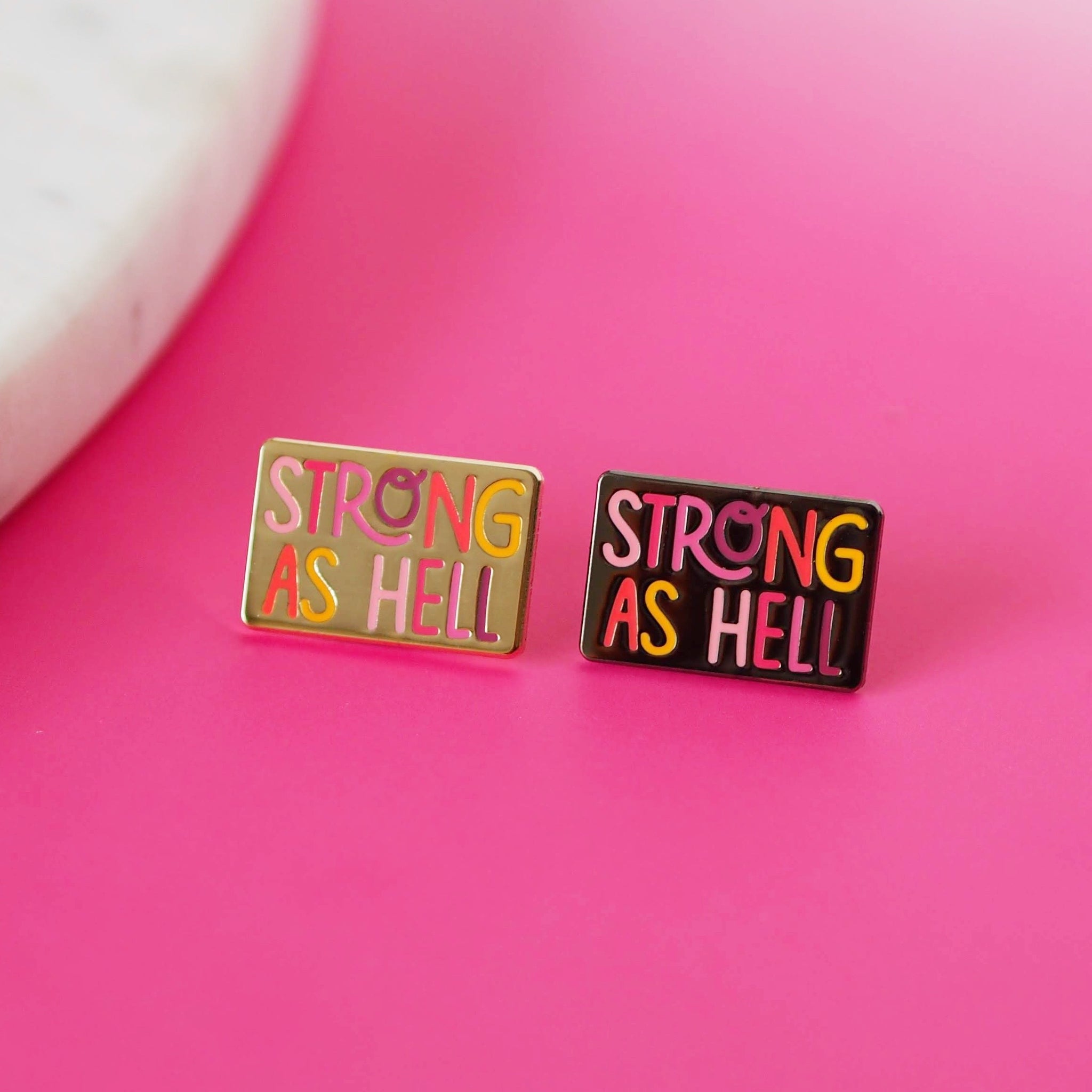 Strong As Hell Gold Enamel Pin – Nutmeg and Arlo