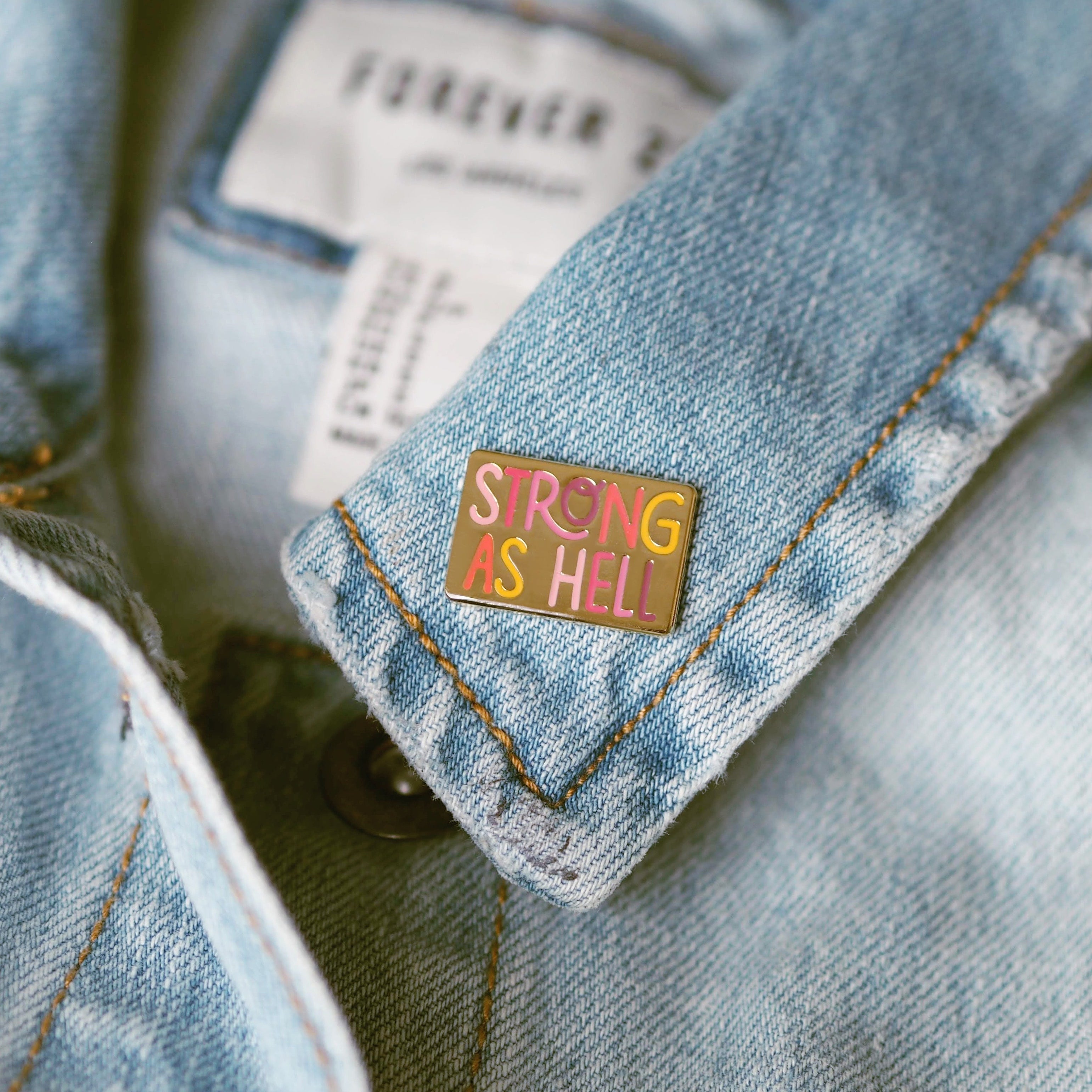 Strong As Hell Gold Enamel Pin – Nutmeg and Arlo