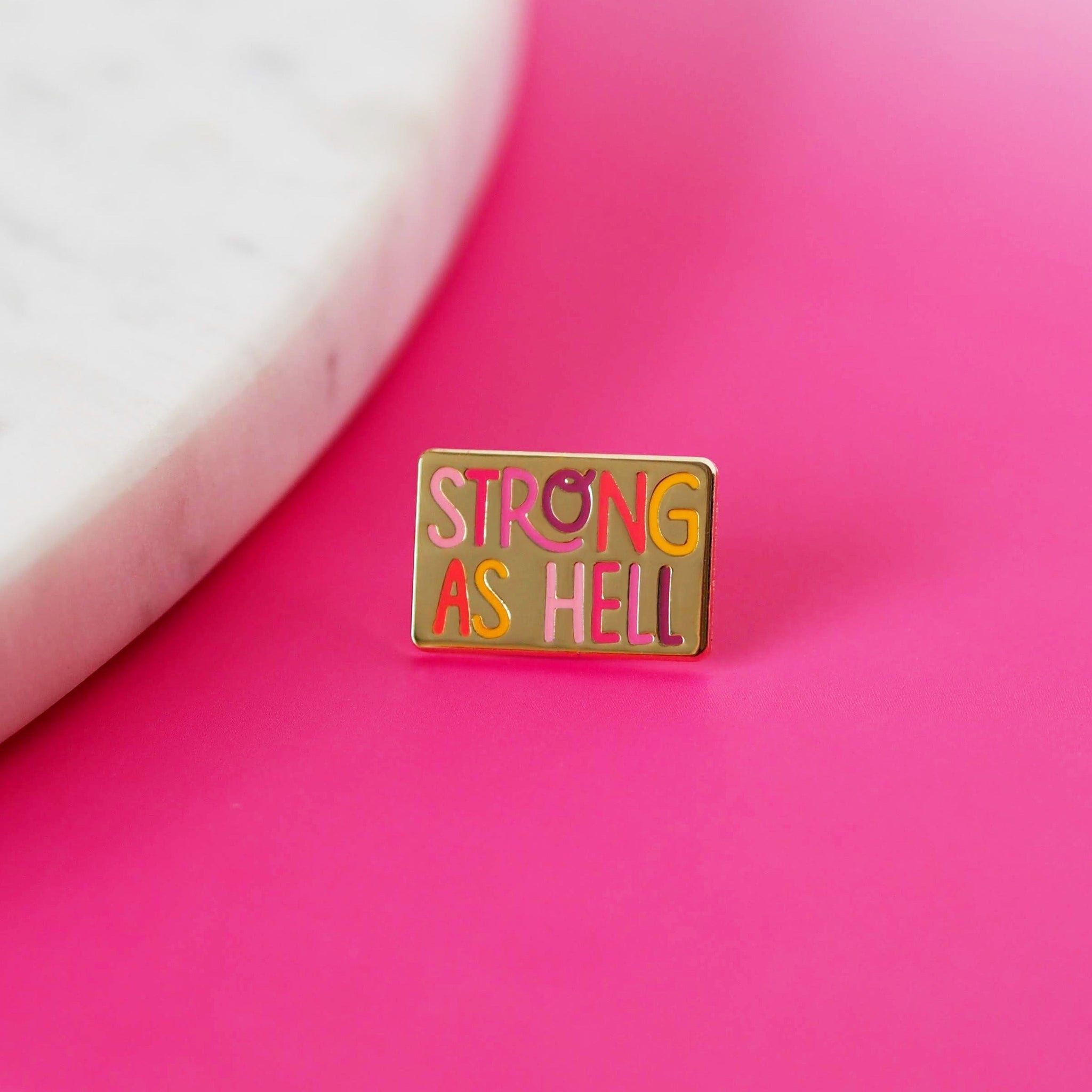 Strong As Hell Gold Enamel Pin – Nutmeg and Arlo